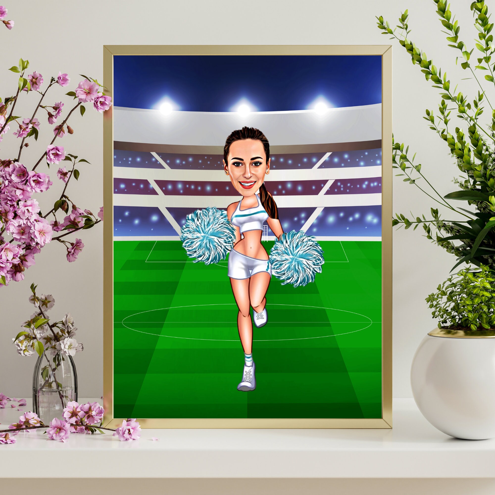 Custom Cheerleader Caricature Drawing, Cartoon From Photo, Cheerleader ...
