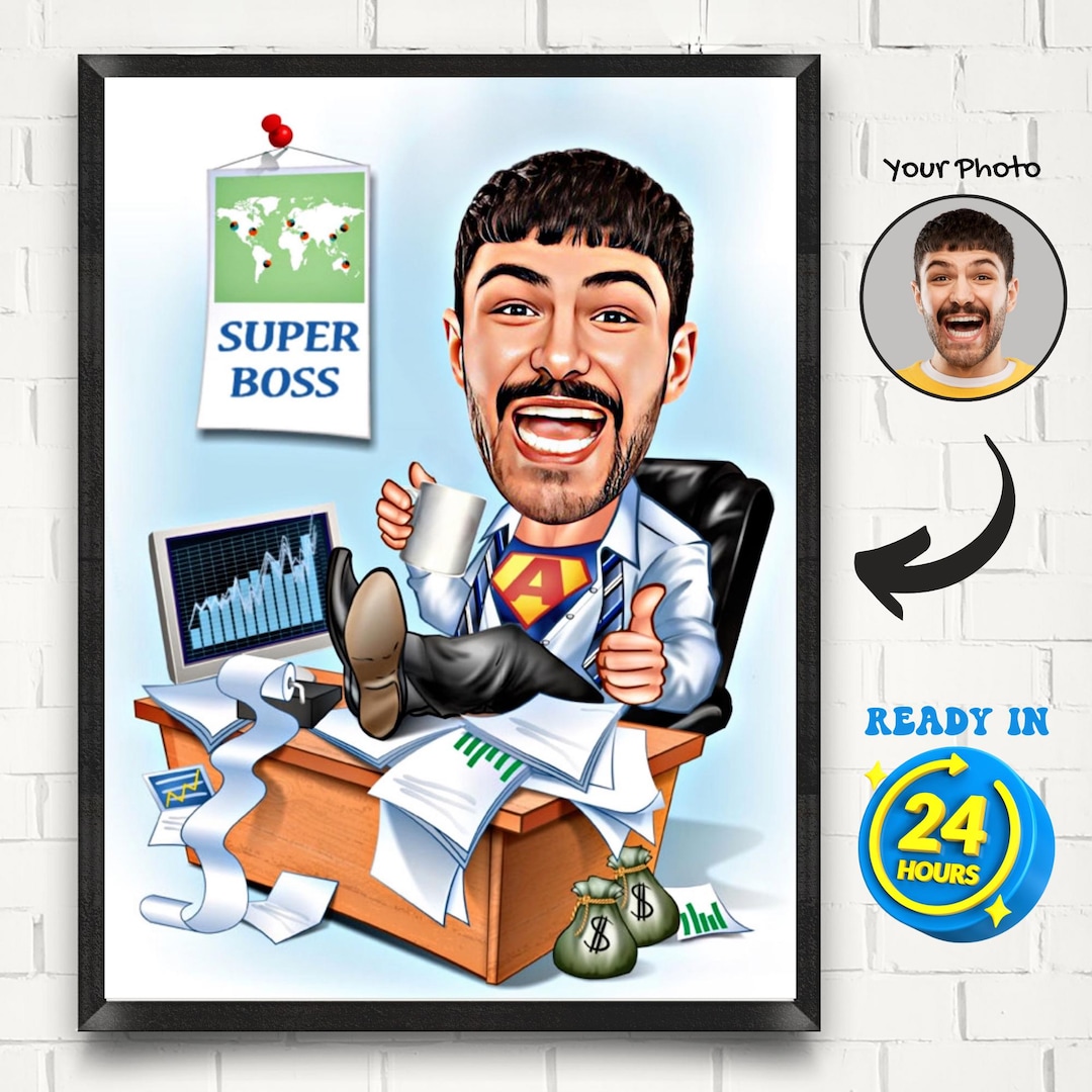 Personalized Super Boss Cartoon Portrait, Funny Super Boss Caricature ...