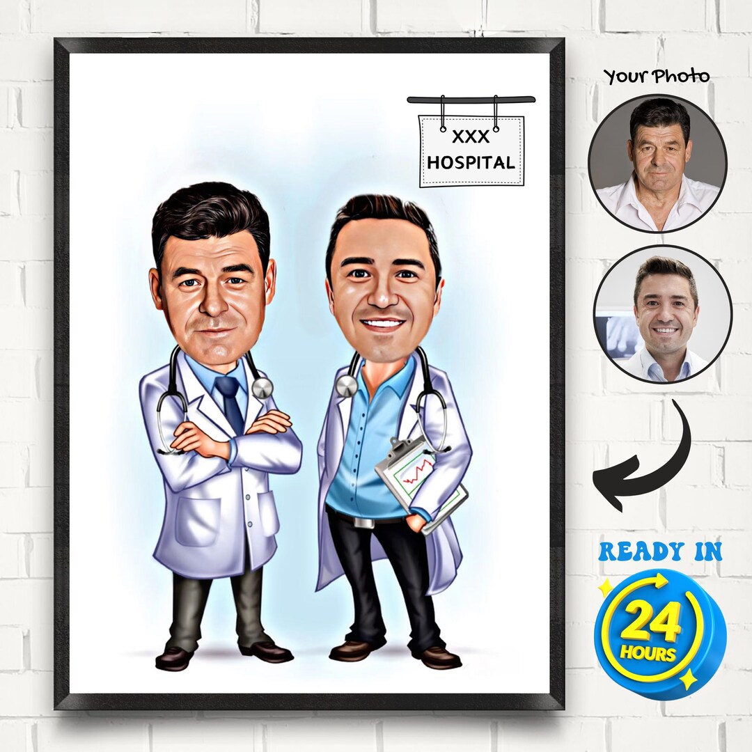 Personalized Super Doctor Cartoon Portrait, Custom Two Doctor ...