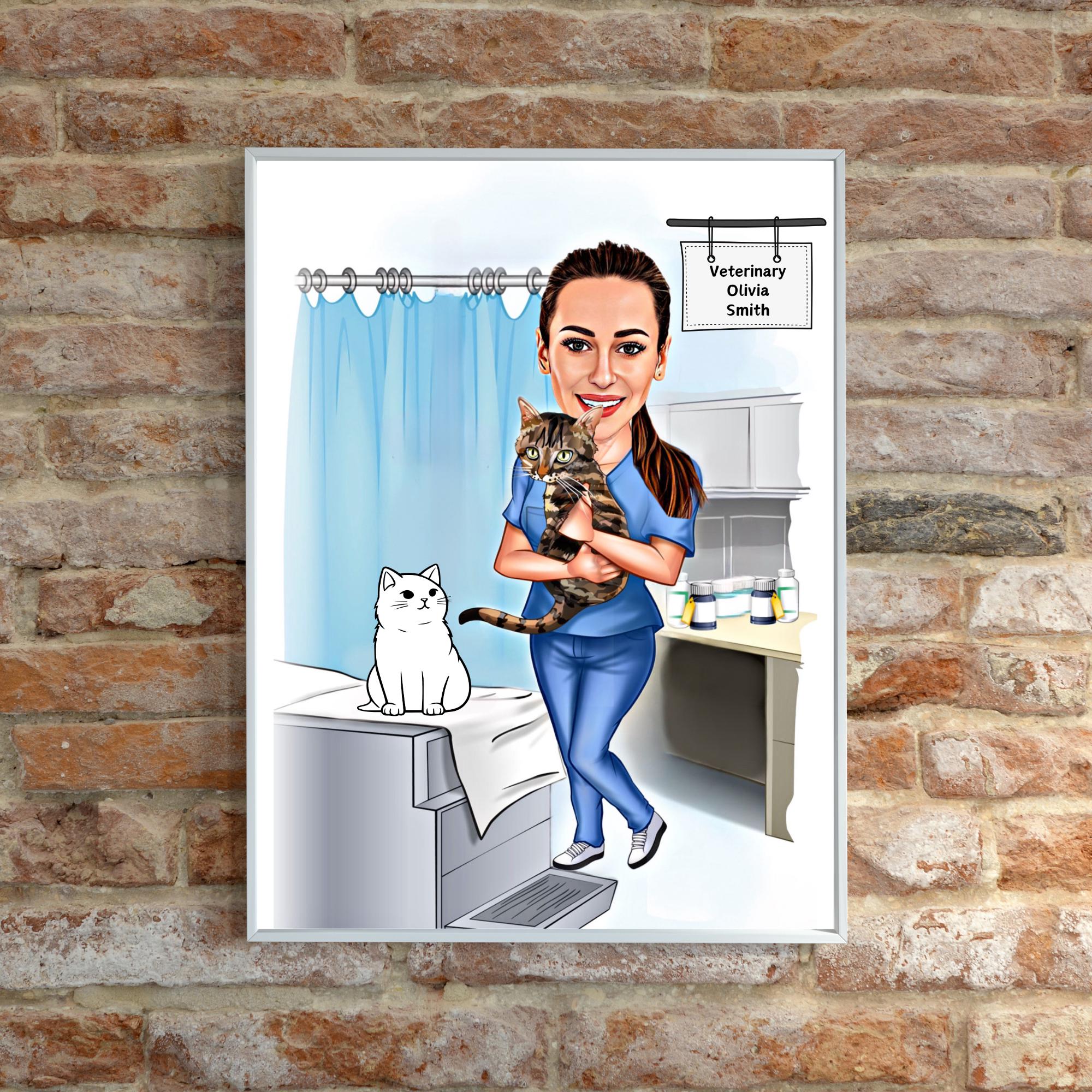 Female Veterinary Cartoon Drawing From Photo, Funny Veterinarian Gift ...