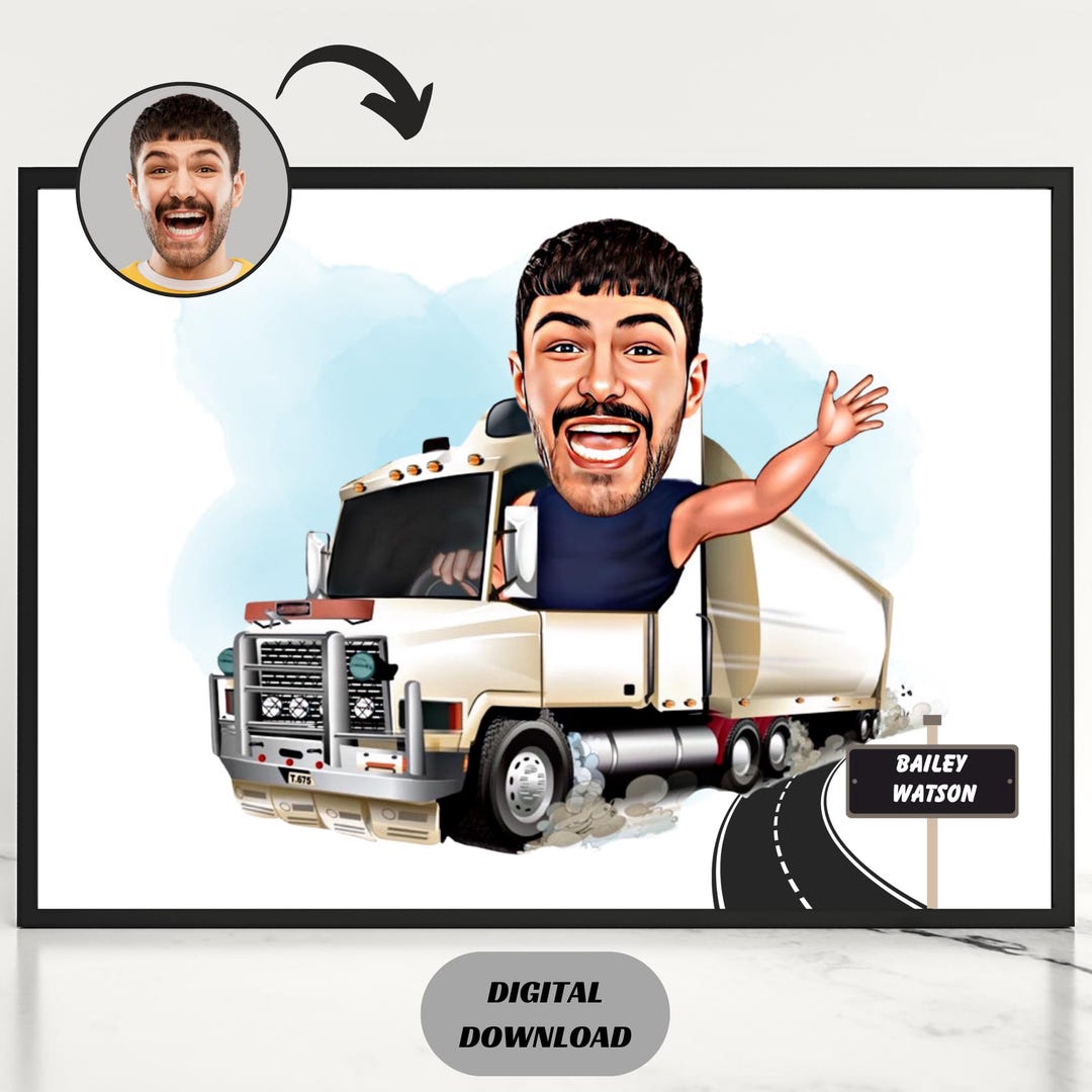Personalized Truck Driver Cartoon Portrait, Funny Truck Driver, Custom ...