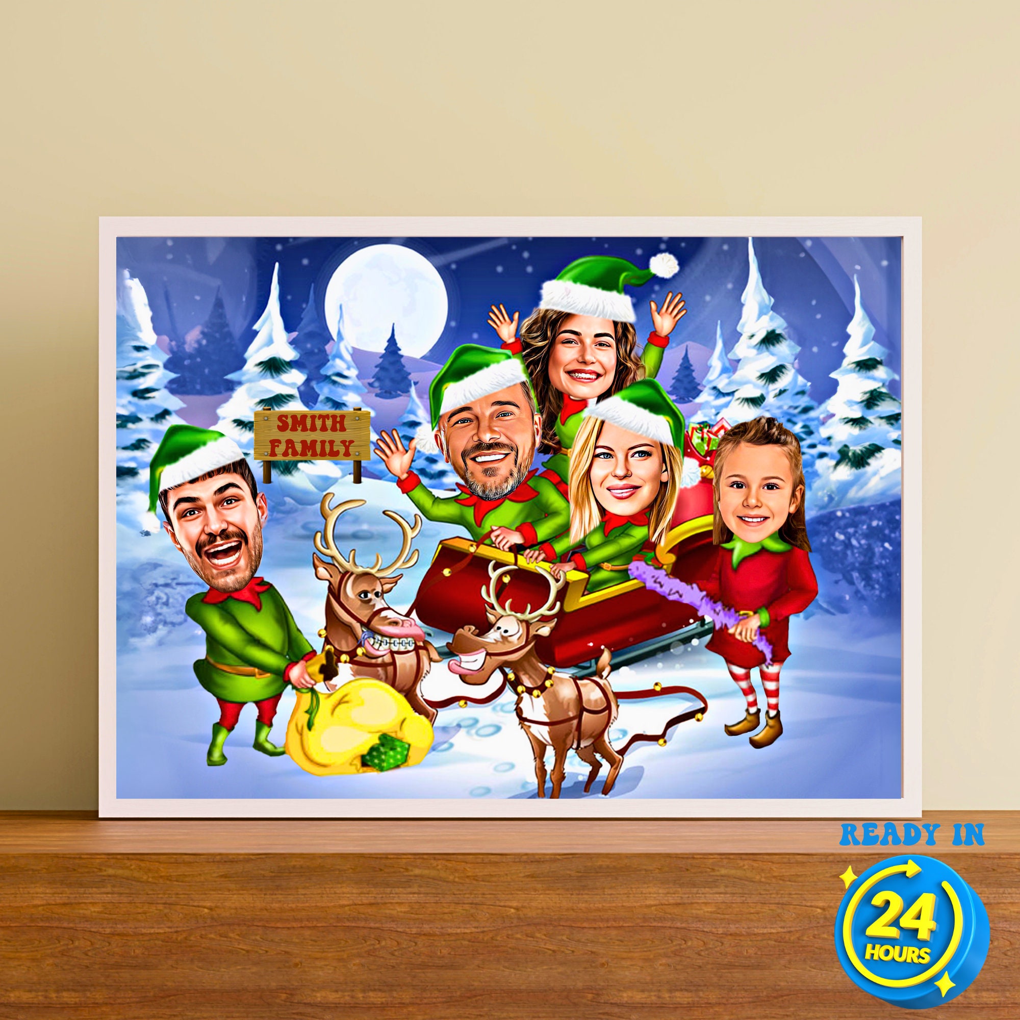 Custom Christmas Elf Family Caricature Portrait, Family Gifts ...