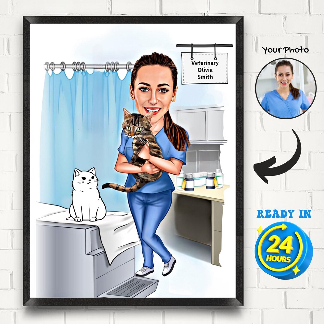 Female Veterinary Cartoon Drawing From Photo, Funny Veterinarian Gift ...