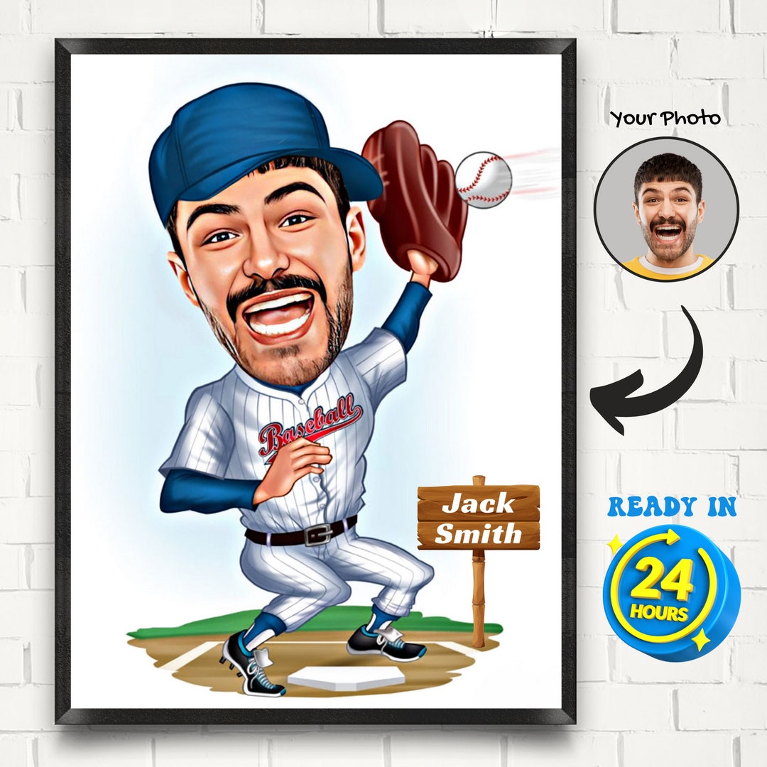 Custom Baseball Player Cartoon Portrait, Baseball Player Caricature ...