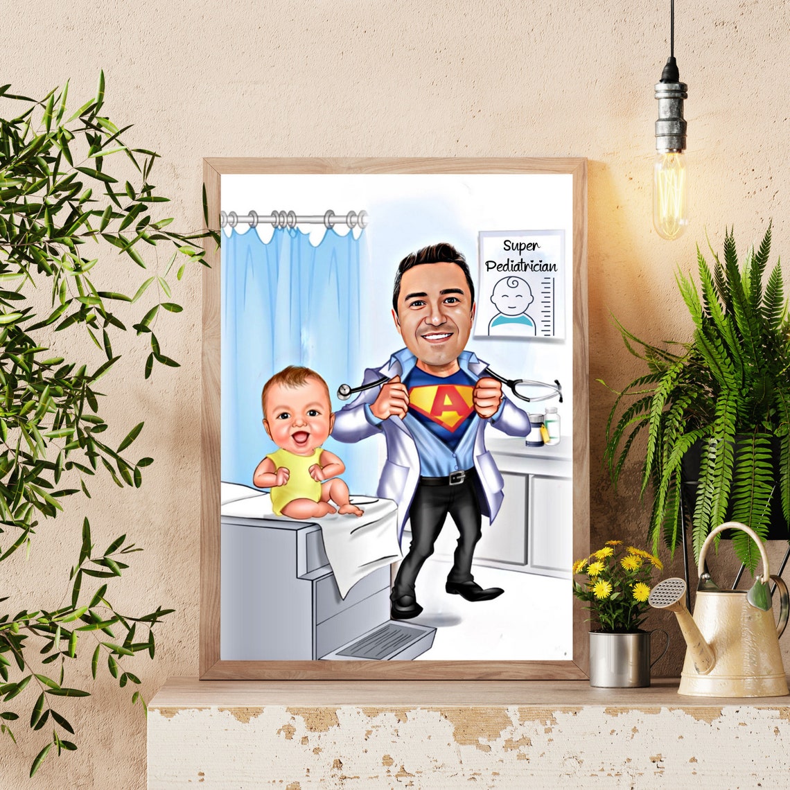 Personalized Pediatrician Cartoon Portrait Super Pediatric Doctor ...