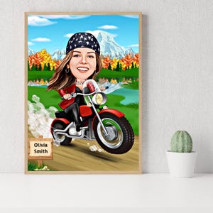 Custom Female Motorcyclist Cartoon Portrait, Motorcycle Riders, Woman ...