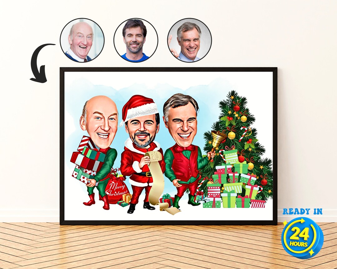 Personalized Christmas Family Caricature Portrait, Best Friend Gifts ...