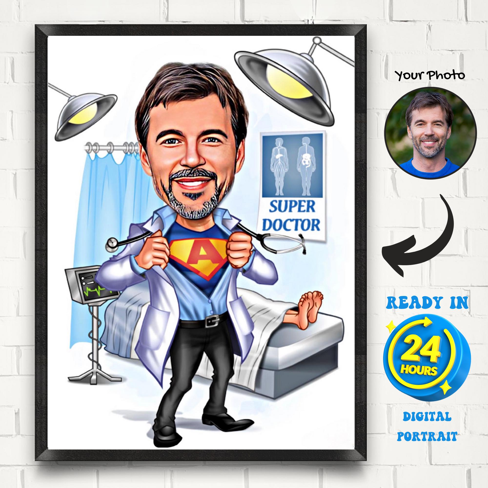 Personalized Super Doctor Cartoon Portrait, Doctor Caricature From ...