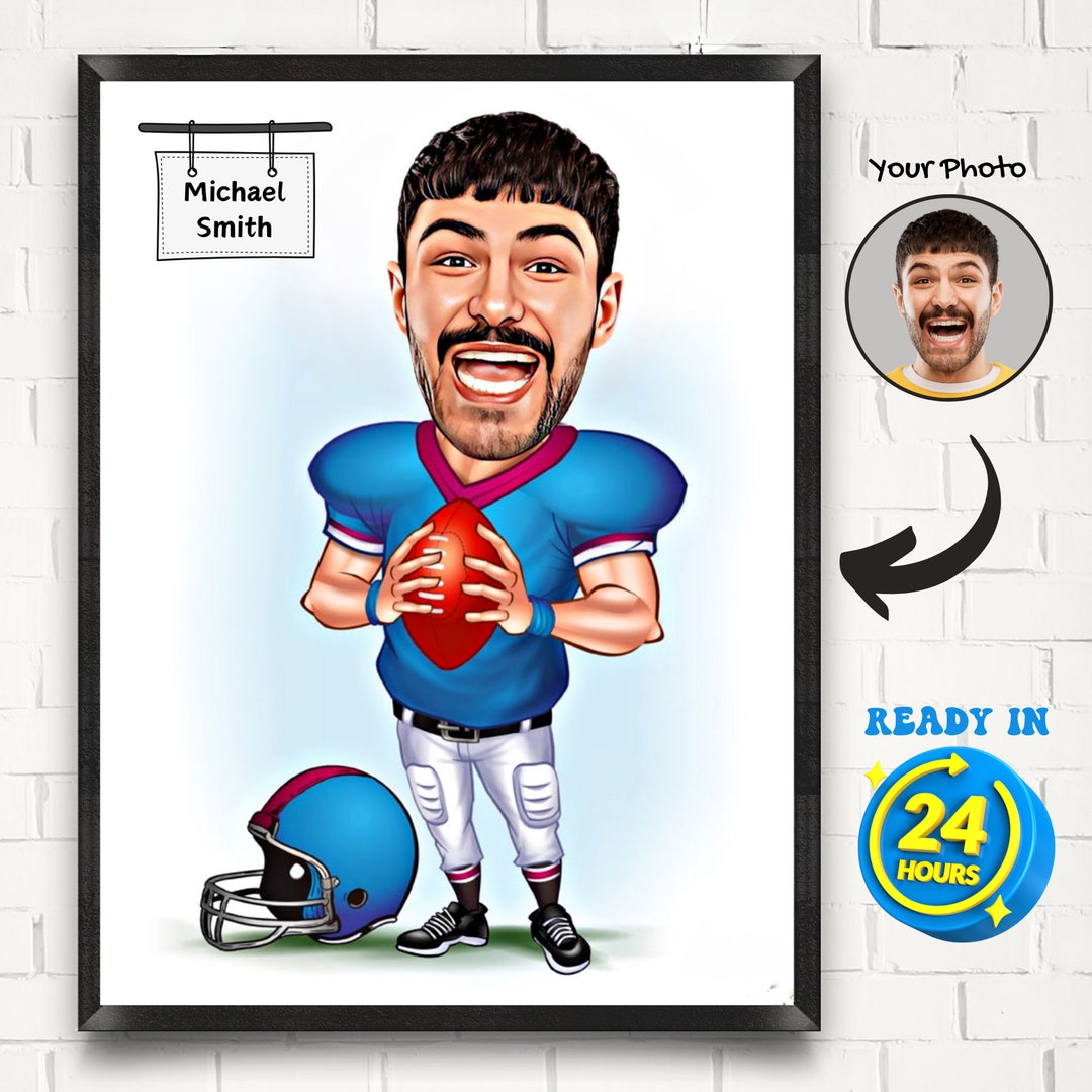 Custom Rugby Football Drawing, Funny Rugby Gift, Football Player ...