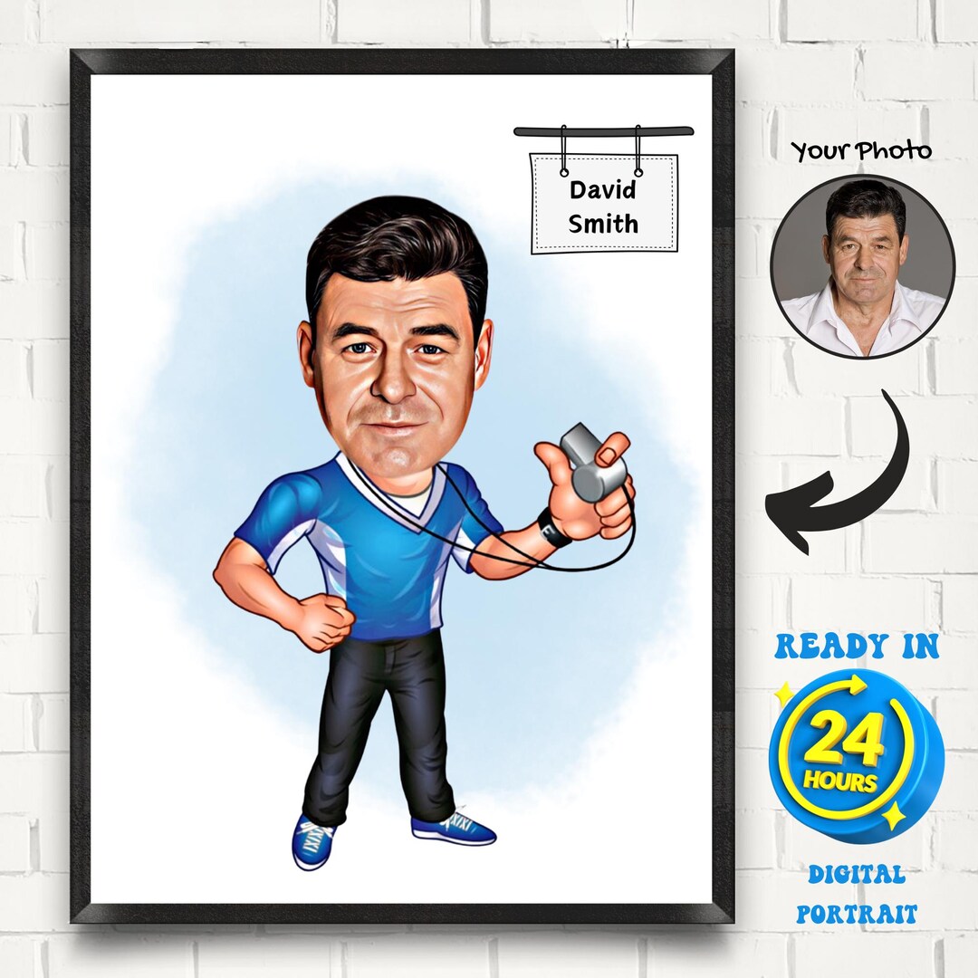 Custom Coach Cartoon Portrait, Caricature From Photo, Coach Portrait ...