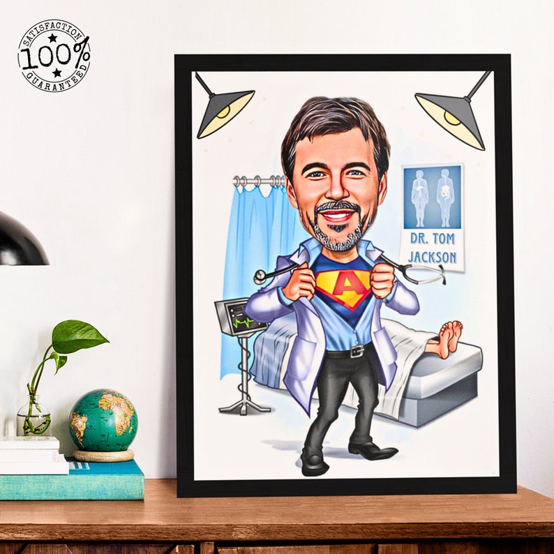 Custom Super Doctor Cartoon Portrait Canvas Frame Portrait - Etsy