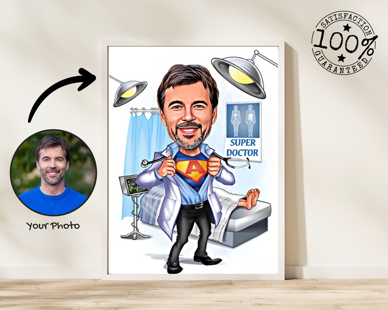 Personalized Super Doctor Cartoon Portrait Doctor Caricature - Etsy