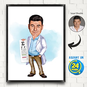 Male Optometrist Cartoon Drawing From Photo, Funny Optometrist Gift for ...