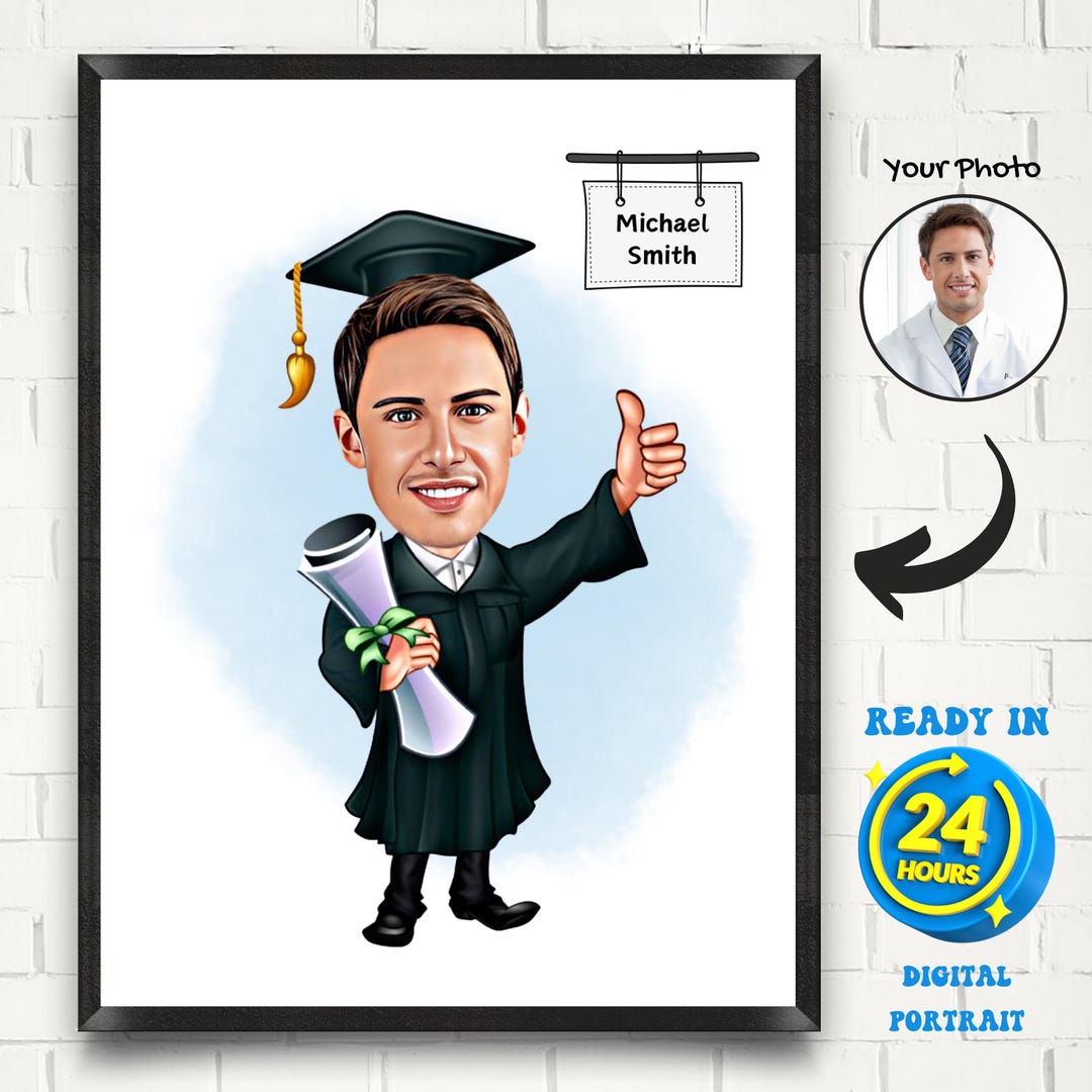 Personalized Graduation Caricature, Cartoon Portrait Gift (digital ...