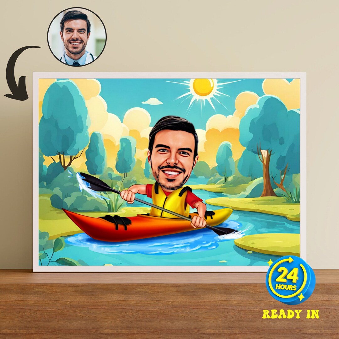 Canoe Caricature Drawing From Photo, Canoe Gift, Custom Canoeing ...