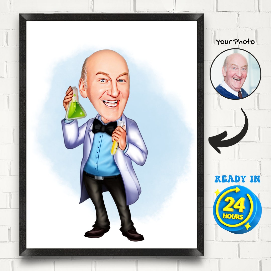 Custom Lab Tech Caricature Drawing From Photo, Funny Laboratory ...
