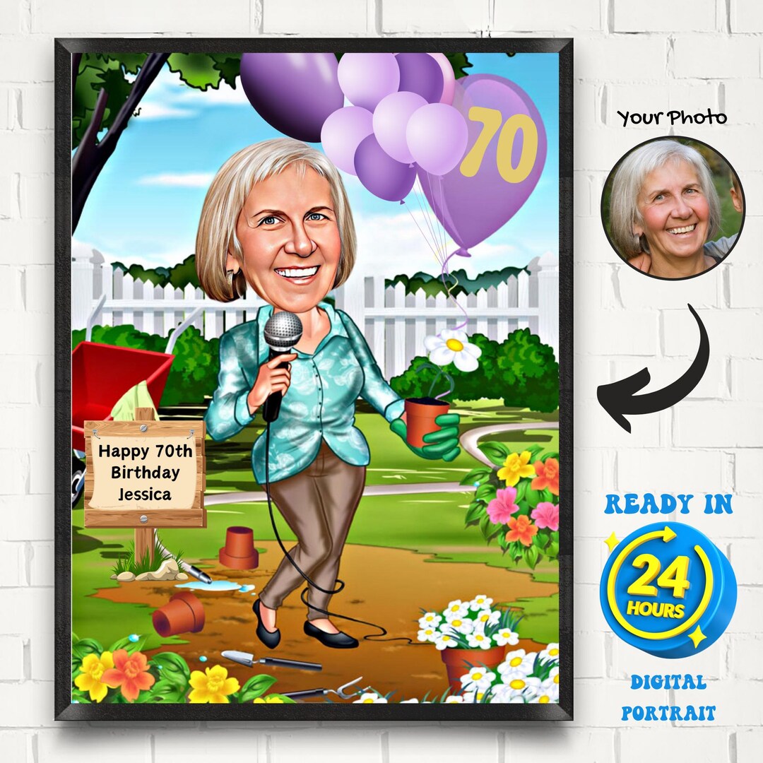 70th Birthday Caricature Poster | Birthday Cartoon From Photo ...