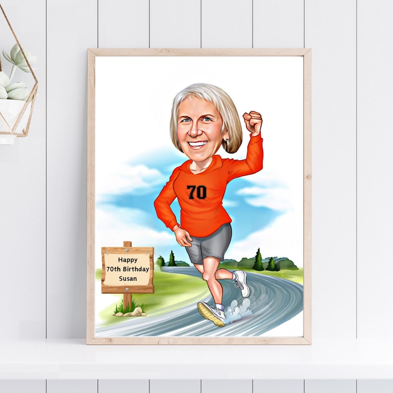 Personalized Women 70th Birthday Cartoon Portrait, 70th Birthday ...