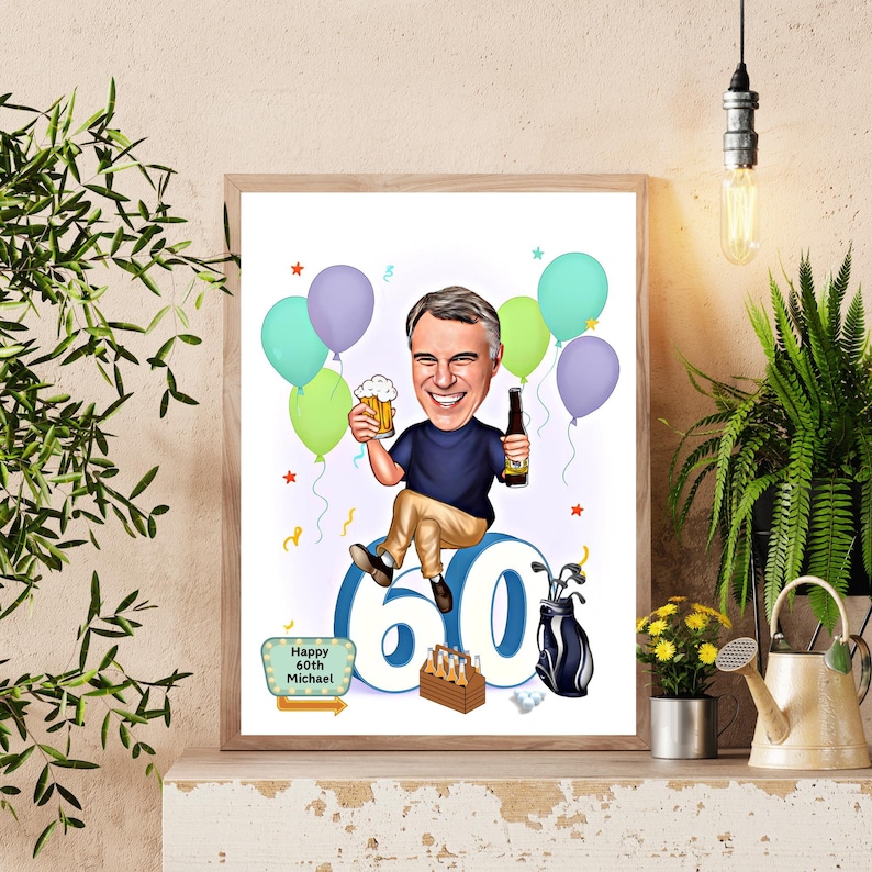 Personalized 60th Birthday Caricature, Funny Cartoon Gift (digital) - Etsy