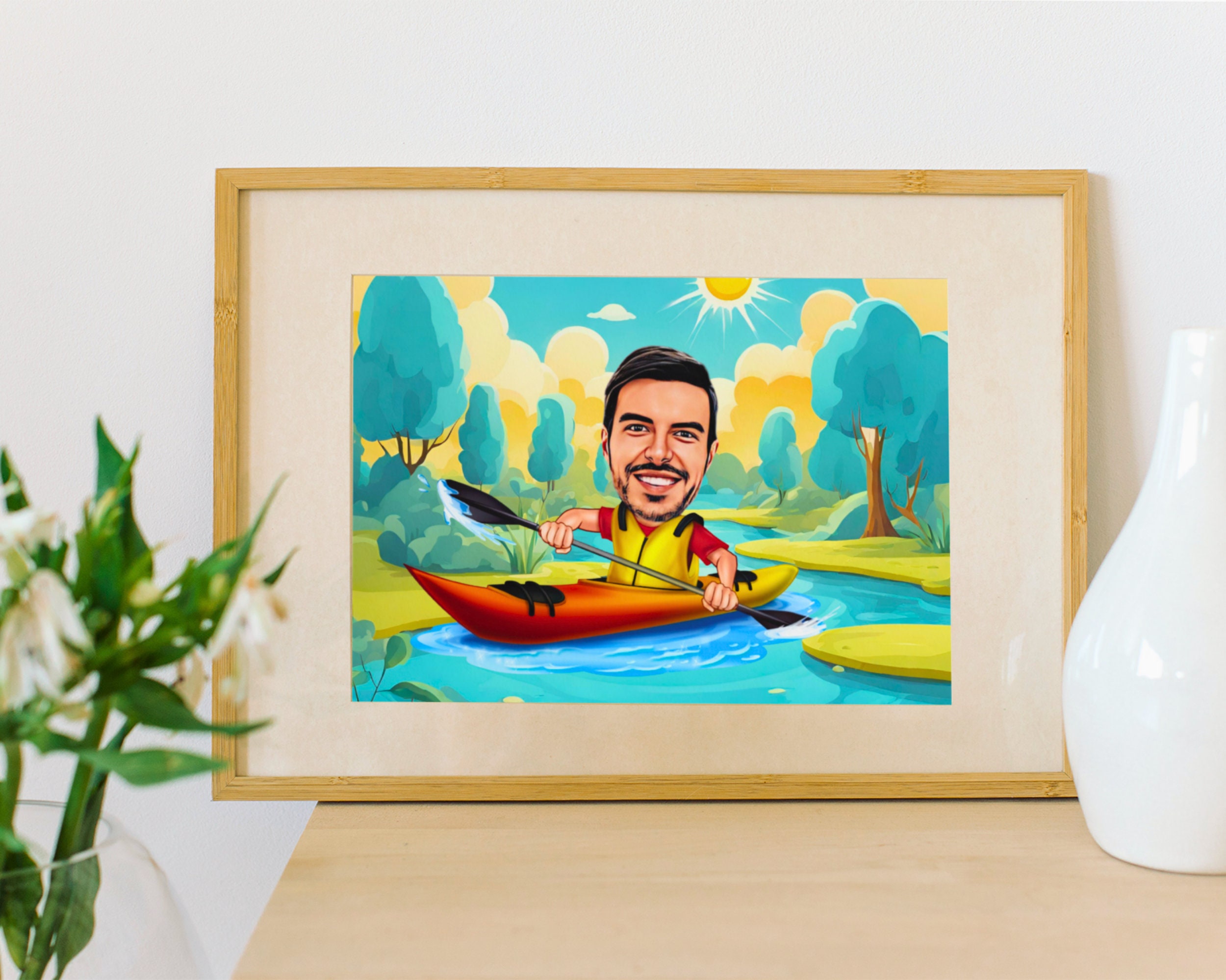 Canoe Caricature Drawing From Photo, Canoe Gift, Custom Canoeing ...