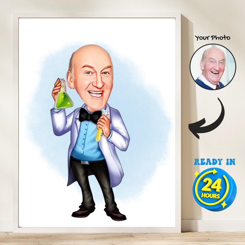 Custom Lab Tech Caricature Drawing From Photo, Funny Laboratory ...