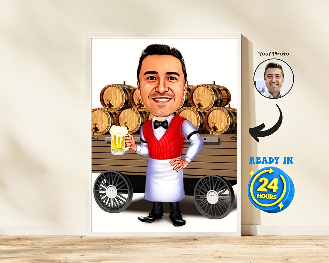 Personalized Bartender Cartoon Portrait Bartender Caricature - Etsy