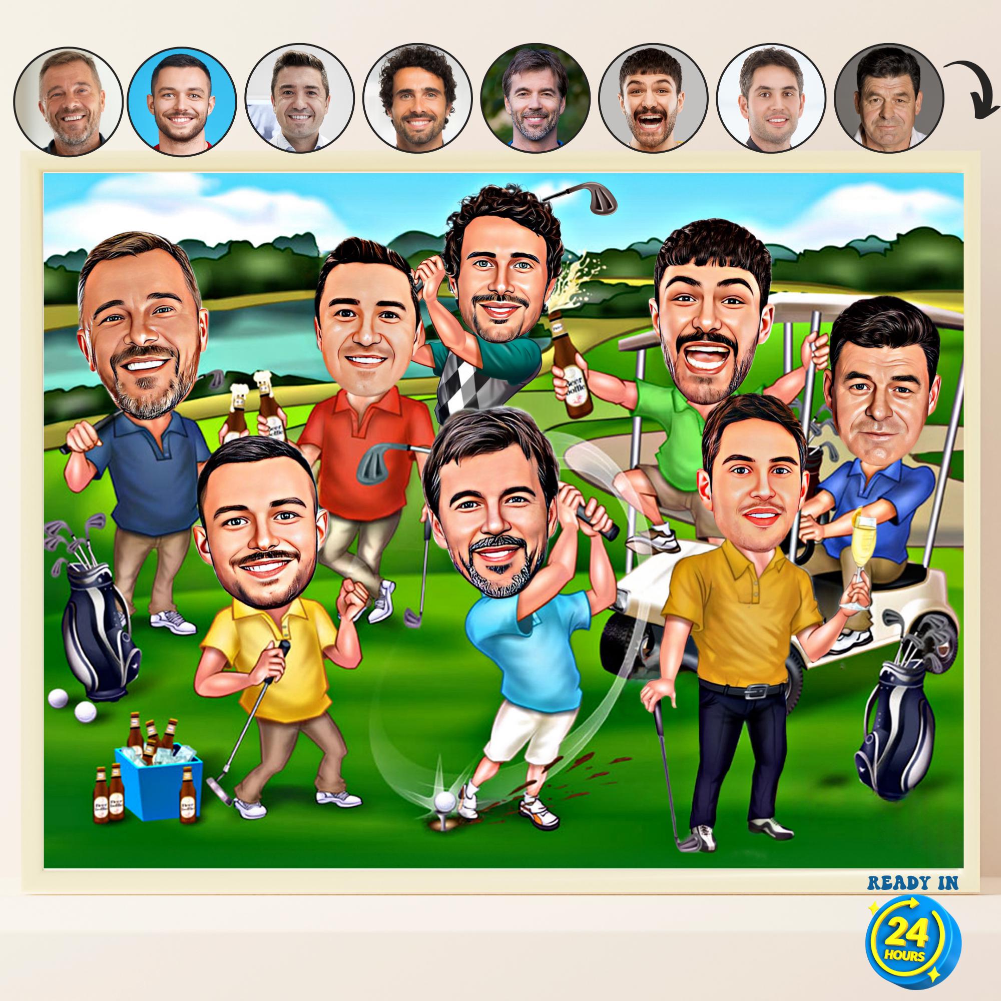 Custom Golfers 8 Characters Cartoon Portrait, Funny Golf Players Gift ...