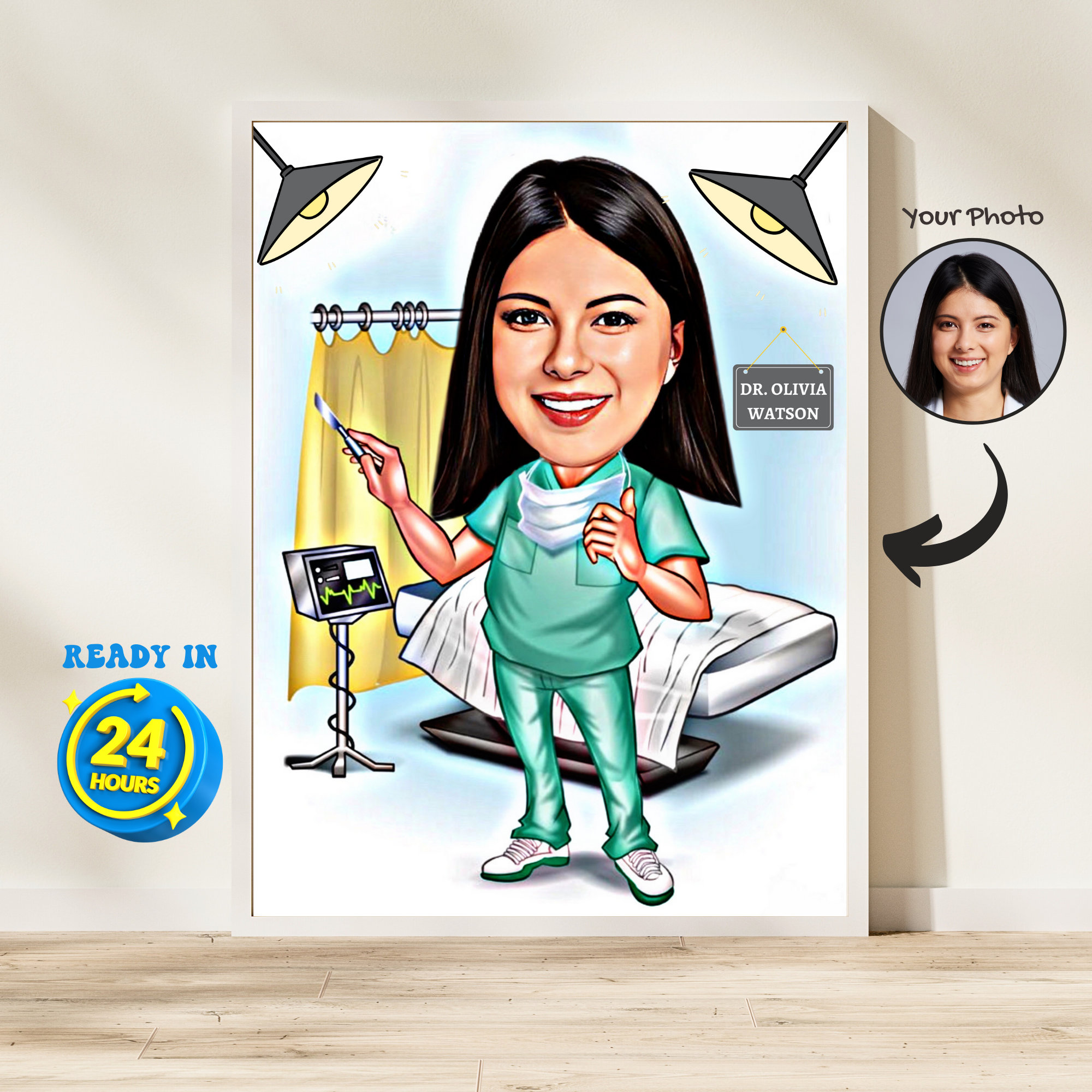 Custom Woman Surgeon Cartoon Portrait, Female Doctor Portrait ...