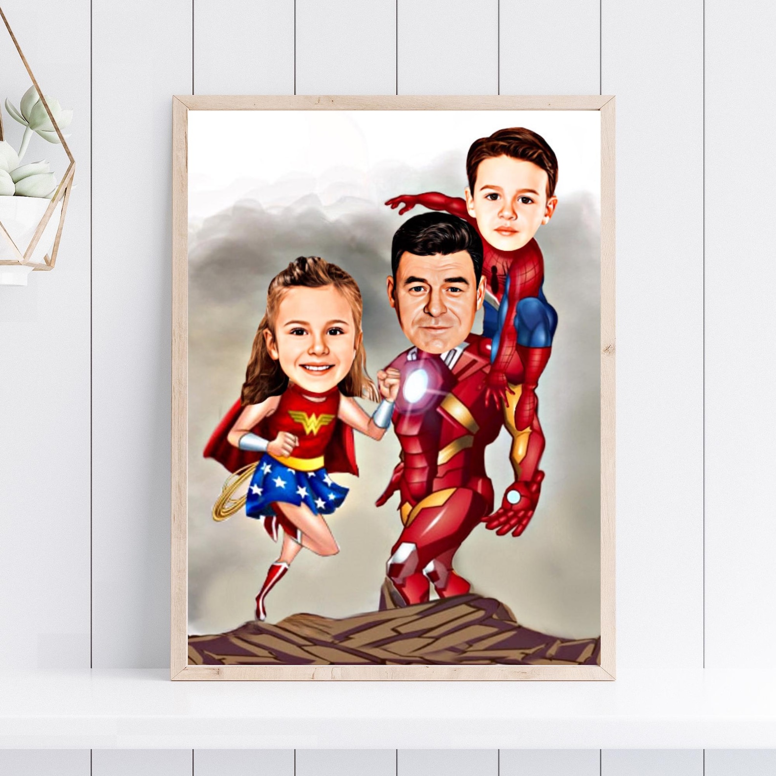 Custom Family Superhero Cartoon Portrait, Gifts for Dad, Superhero Dad ...
