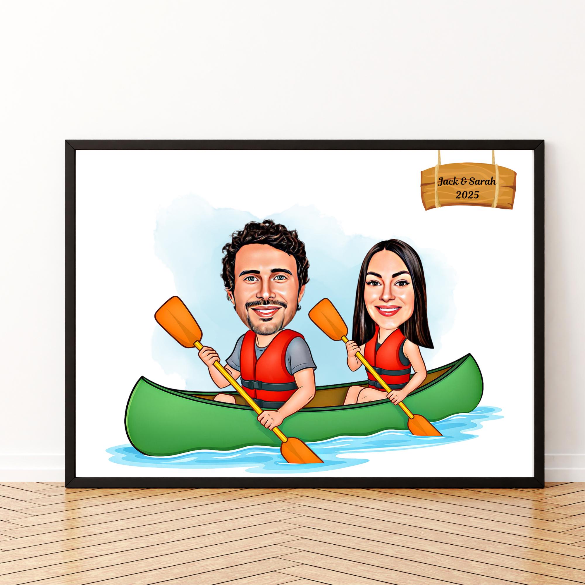 Personalized Canoe Caricature Drawing From Photo, Couple Canoe Gift ...