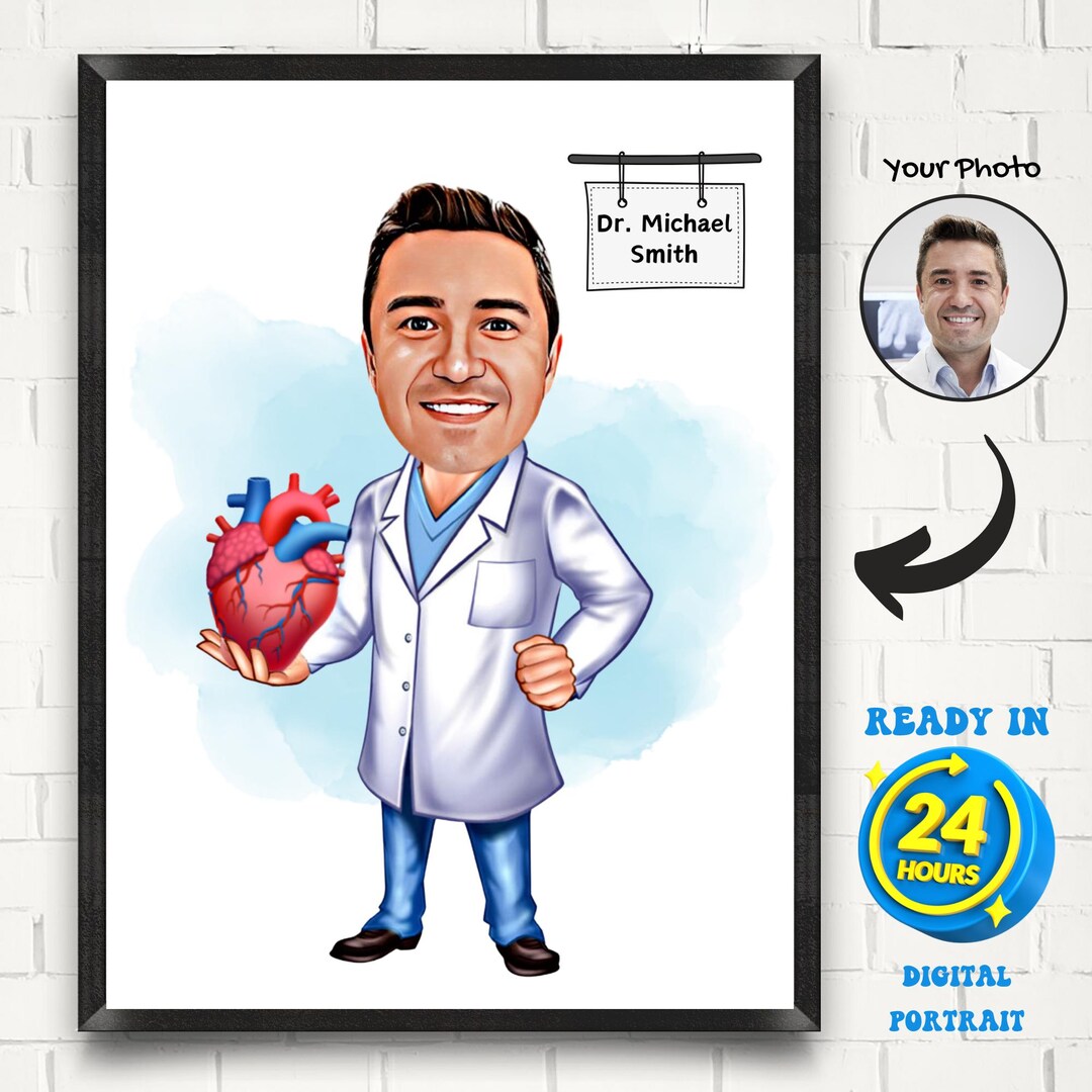 Personalized Cardiologist Caricature Portrait, Custom Cartoon Gift ...