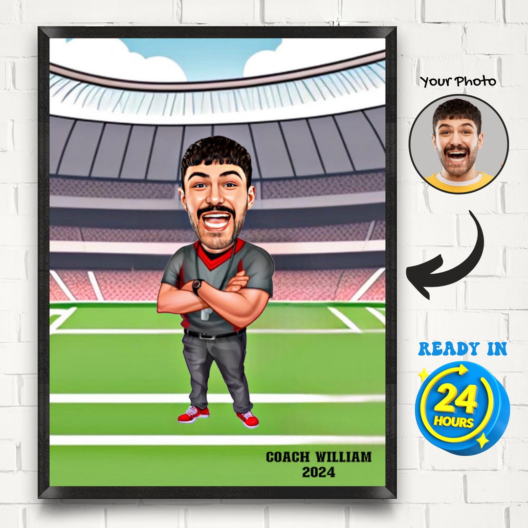 Personalized Coach Caricature From Photo, Gift for Football Coach ...