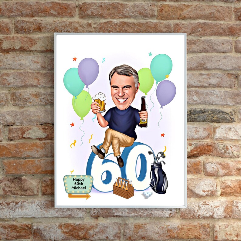 Personalized 60th Birthday Caricature, Funny Cartoon Gift (digital) - Etsy