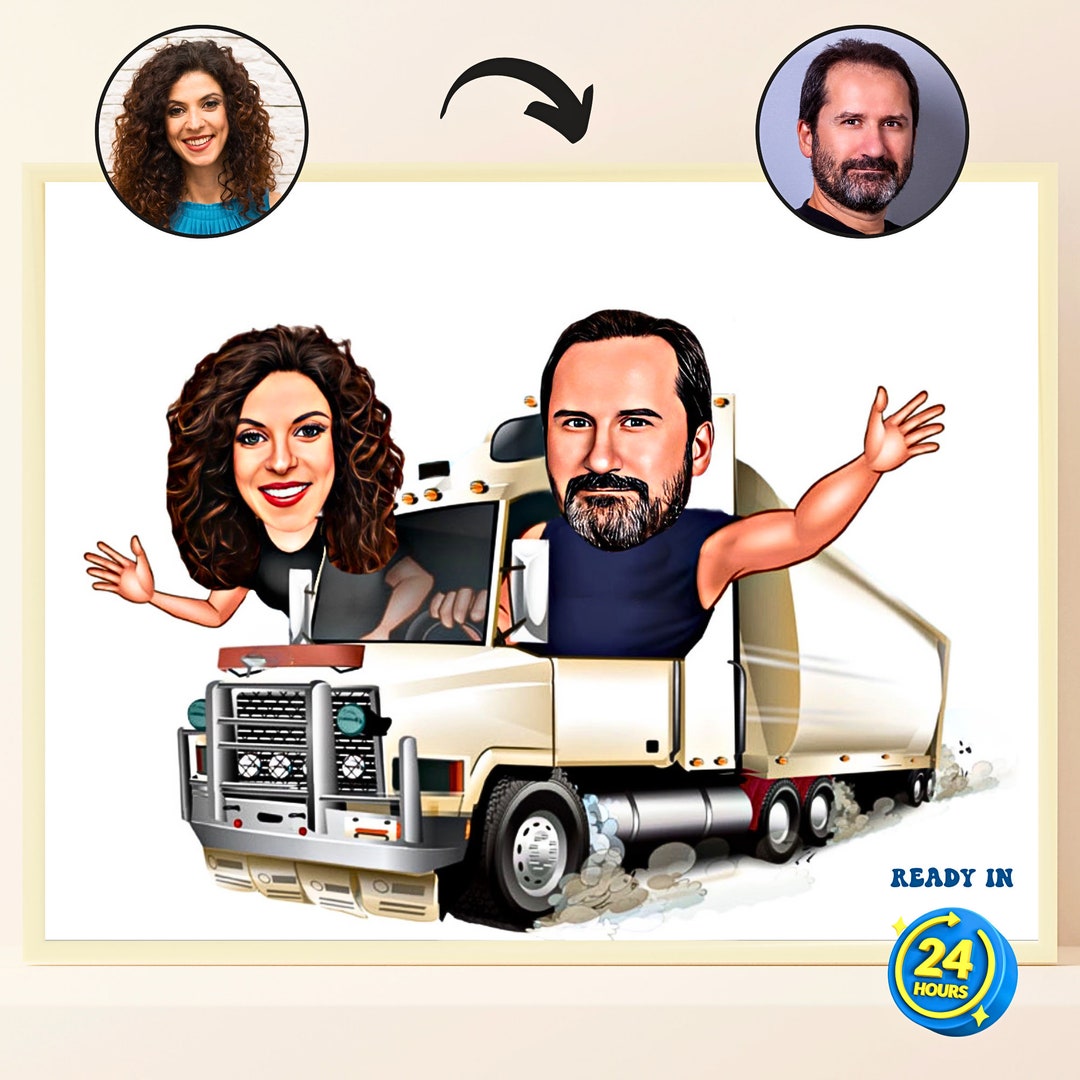 Personalized Truck Driver Cartoon Portrait, Custom Truck Driver ...