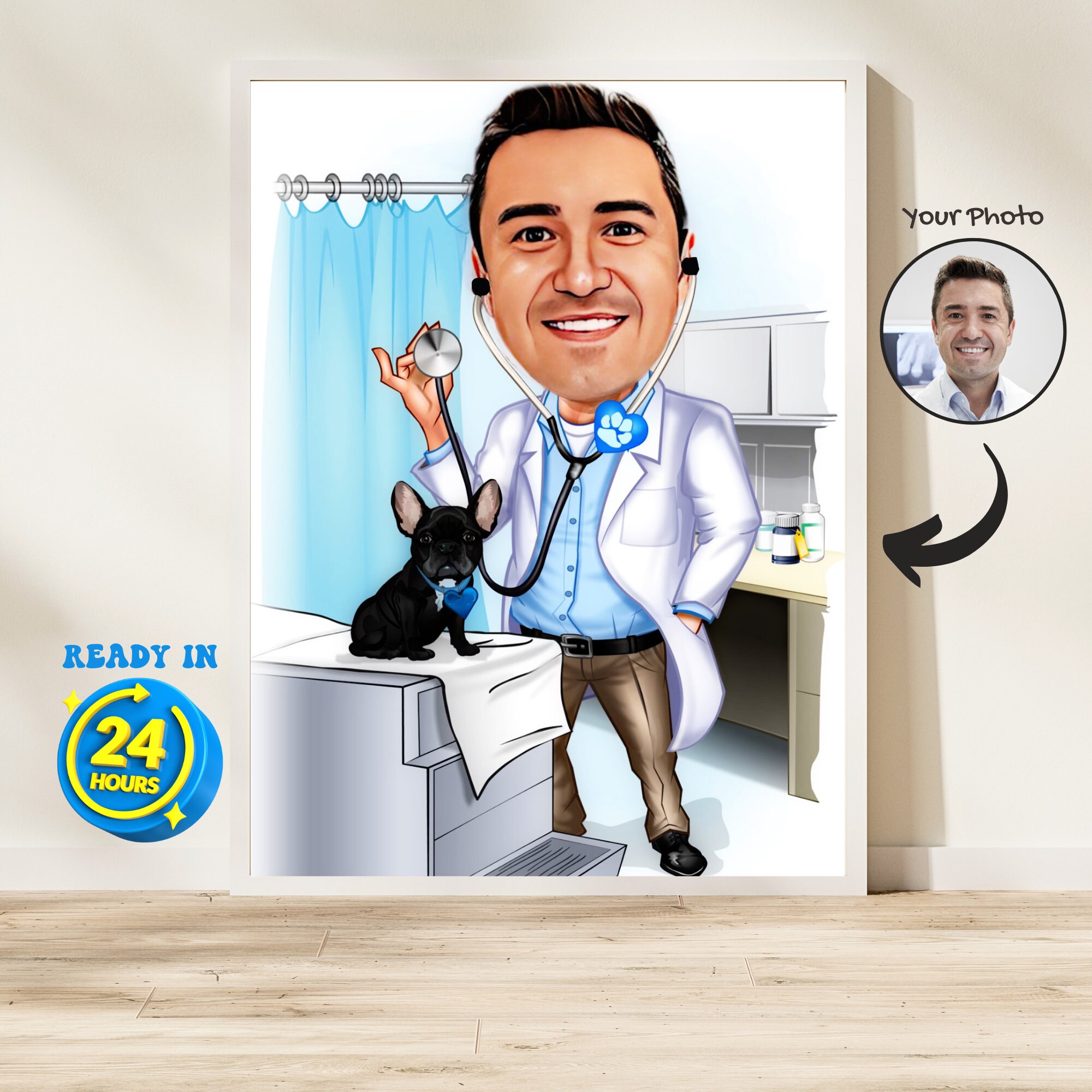Custom Male Veterinarian Cartoon Portrait, Veterinarian Caricature From ...