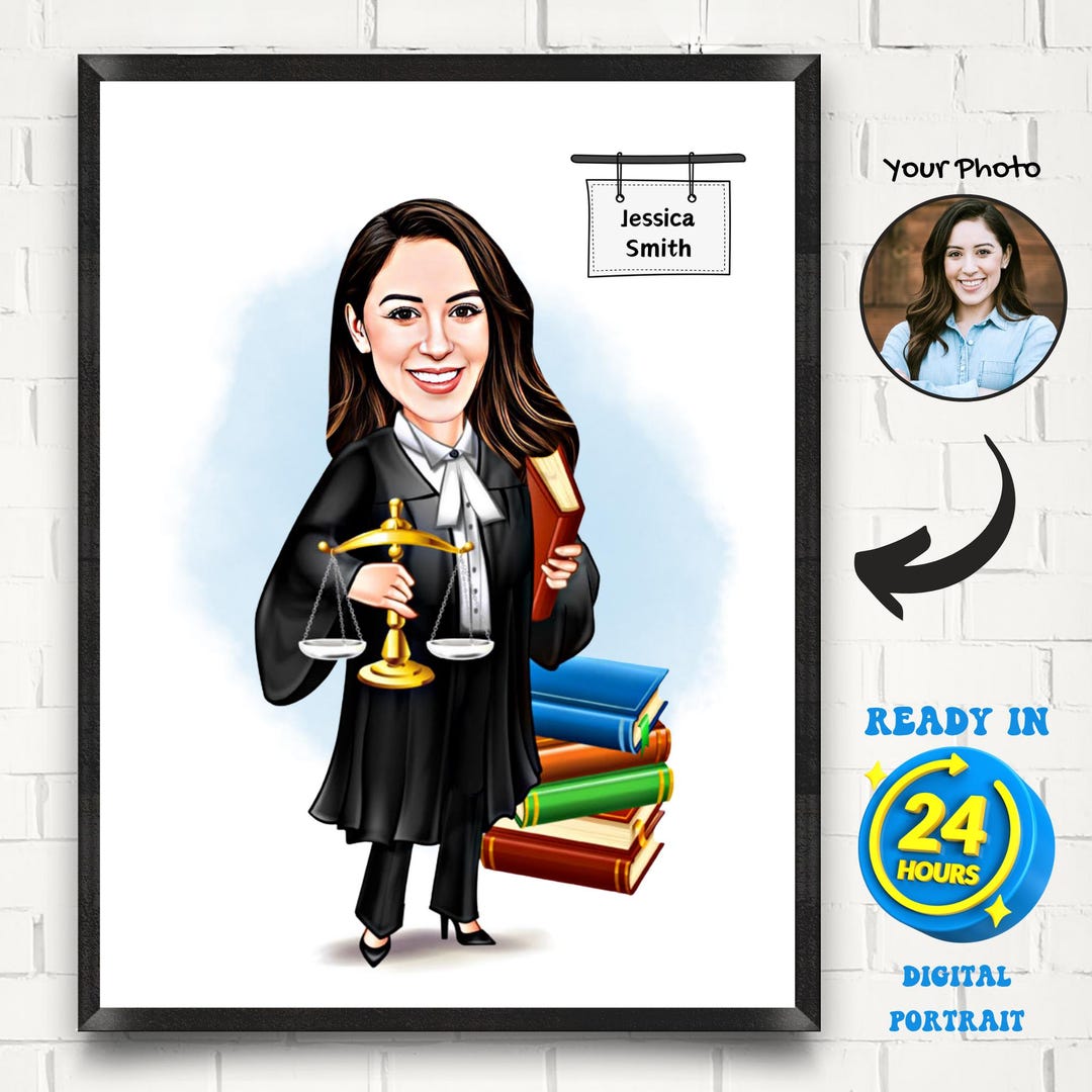 Custom Lawyer Cartoon Portrait: Personalized Attorney Gift (digital ...