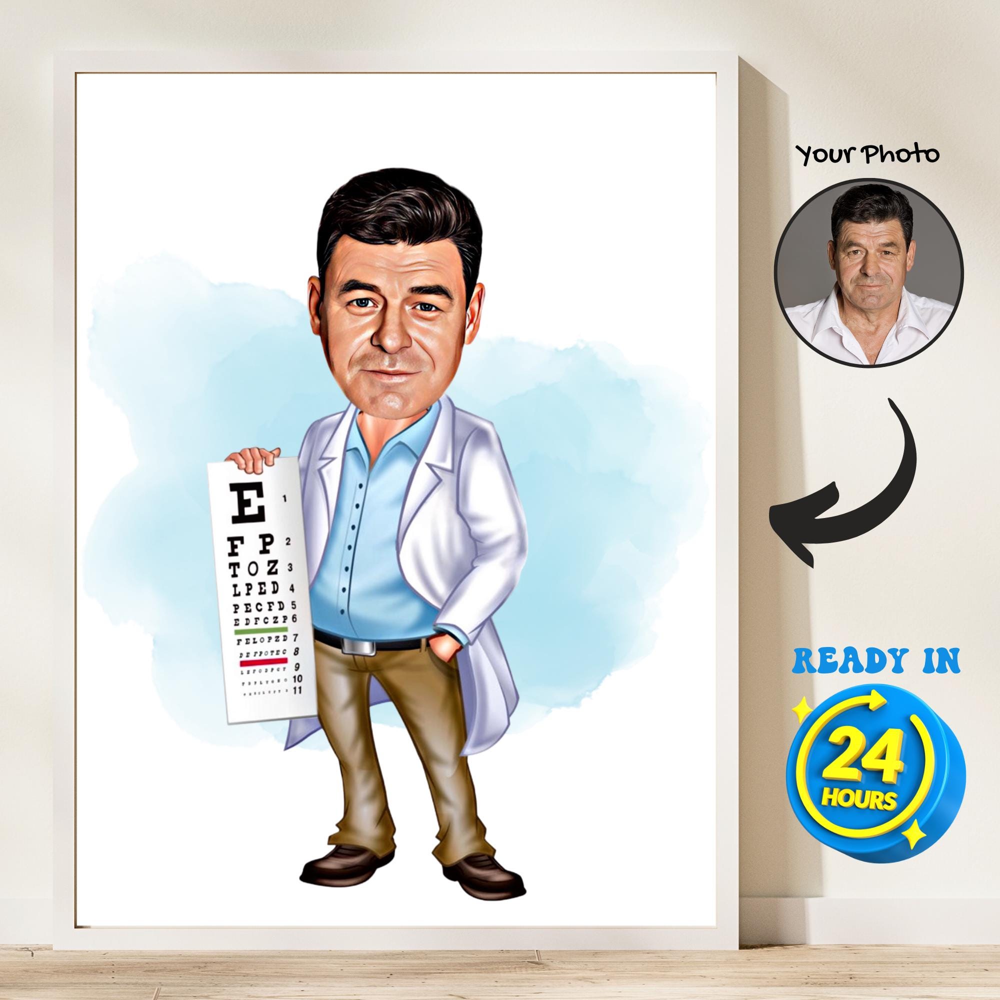 Male Optometrist Cartoon Drawing From Photo, Funny Optometrist Gift for ...