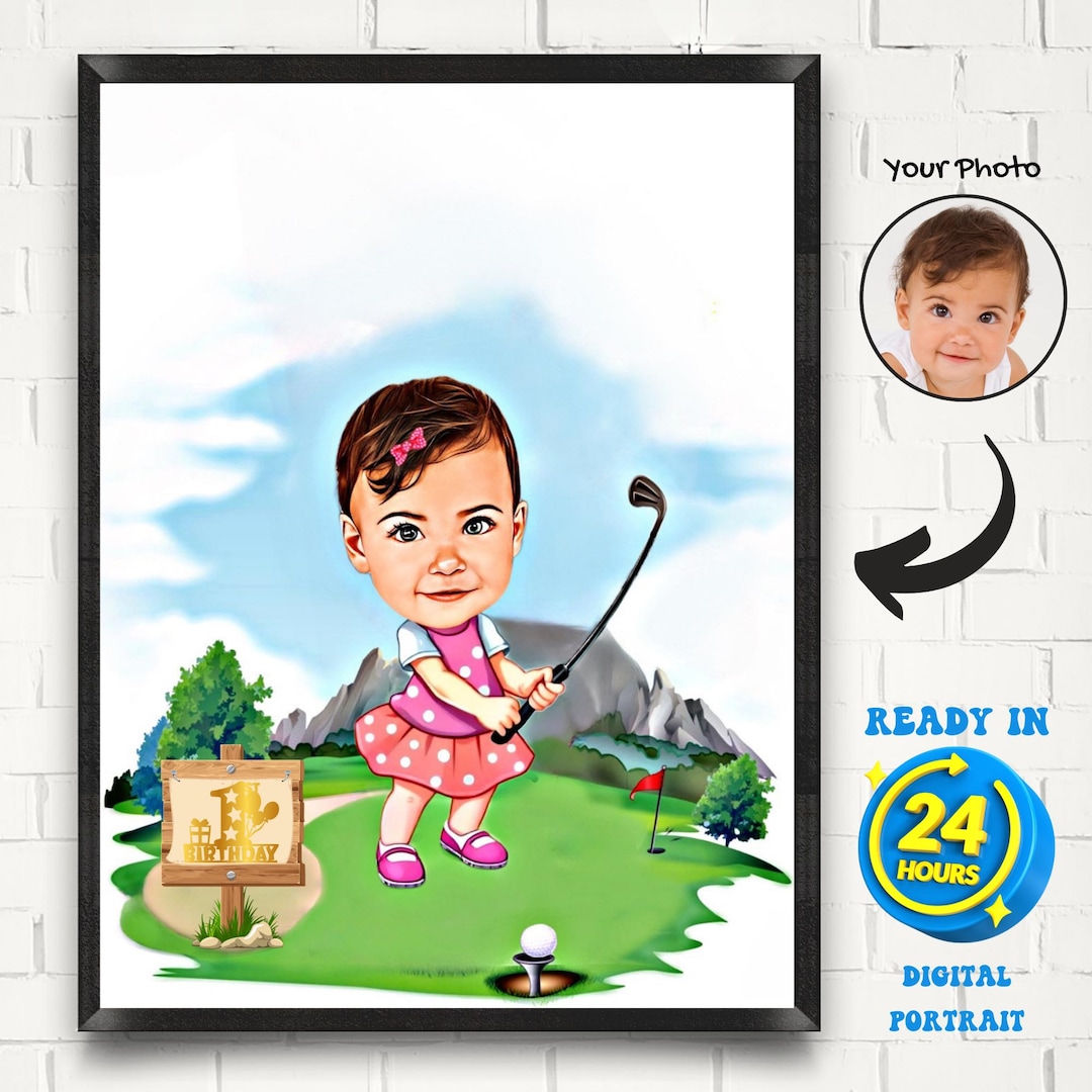 Personalized Baby Golfer Cartoon Portrait, Get Your Own Birthday ...