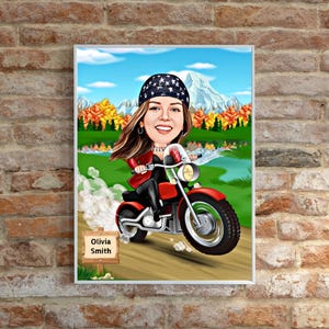 Custom Female Motorcyclist Cartoon Portrait, Motorcycle Riders, Woman ...