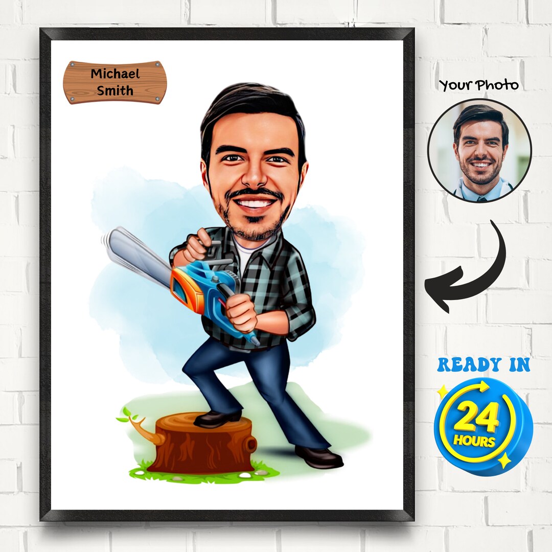 Custom Woodsman Caricature Drawing From Photo, Funny Woodsman ...