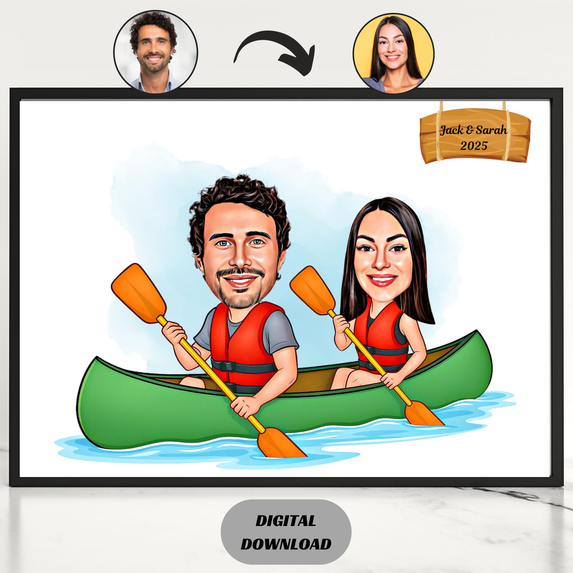 Personalized Canoe Caricature Drawing From Photo, Couple Canoe Gift ...