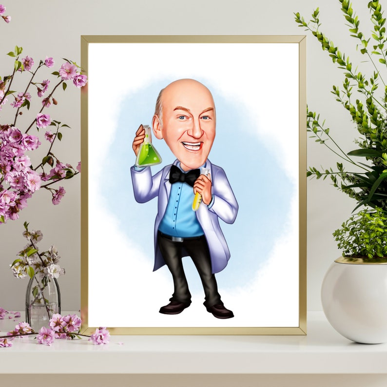 Custom Lab Tech Caricature Drawing From Photo, Funny Laboratory ...