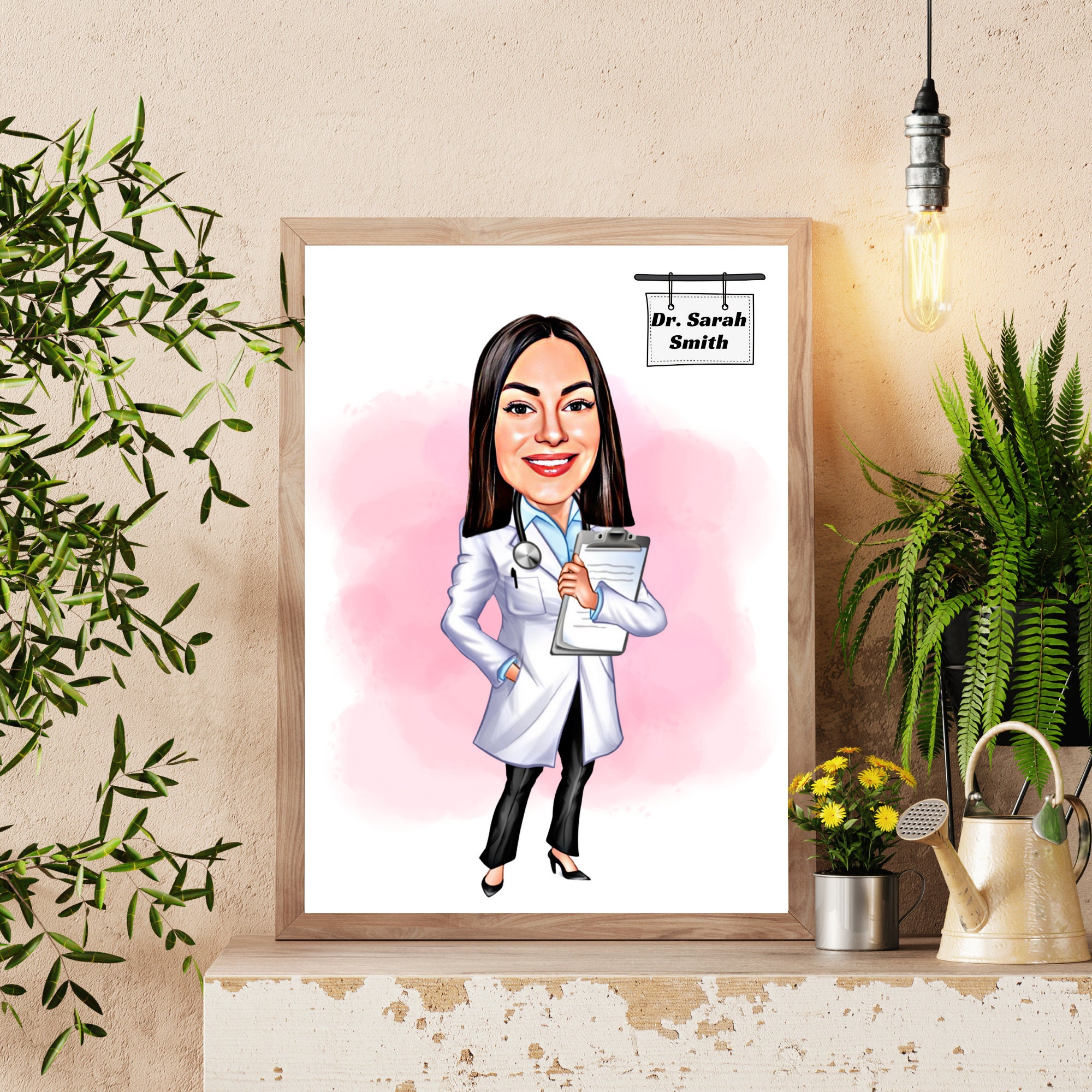 Custom Super Doctor Cartoon Portrait, Female Doctor Caricature, Cartoon ...
