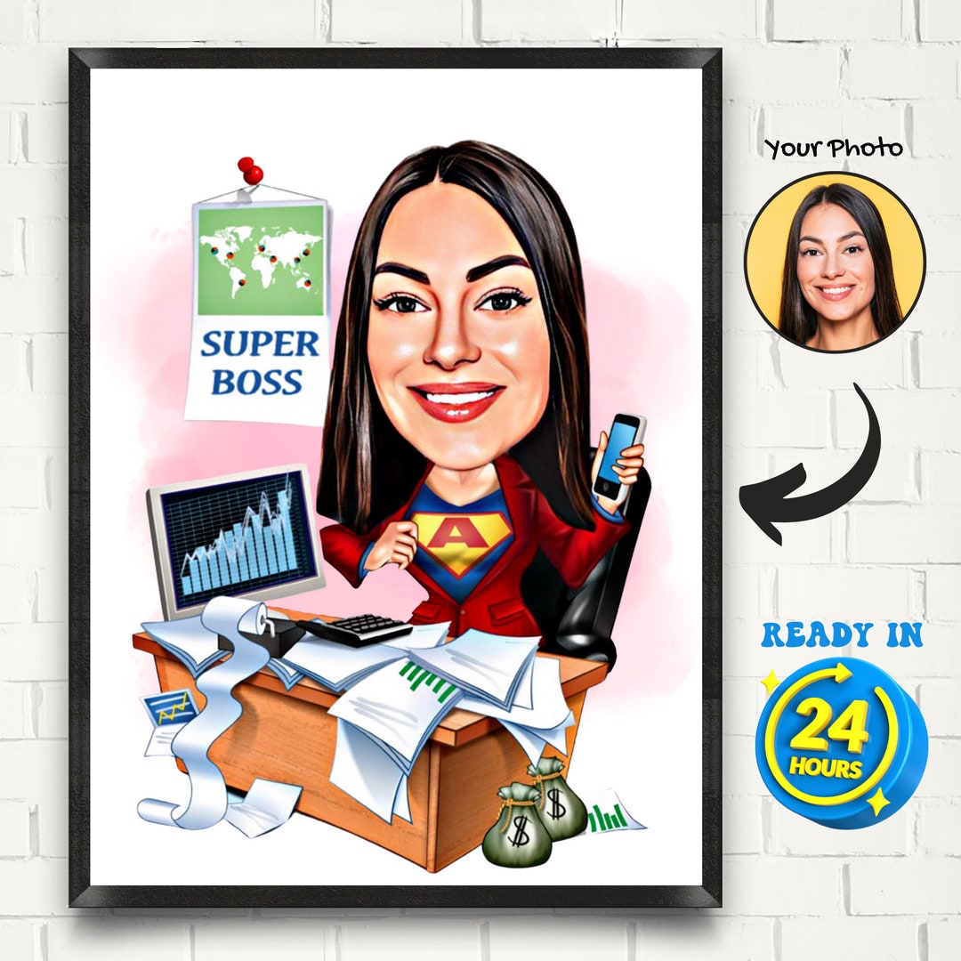 Custom Super Boss Cartoon Portrait, Super Boss Caricature, Funny Super ...