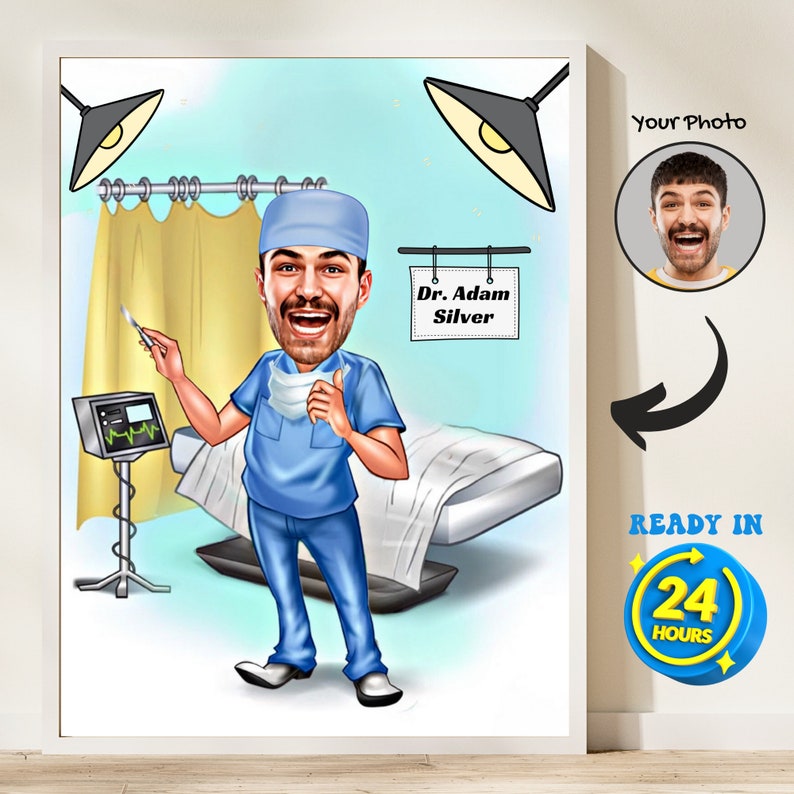 Personalized Surgeon Cartoon Portrait, Surgeon Caricature, Caricature ...