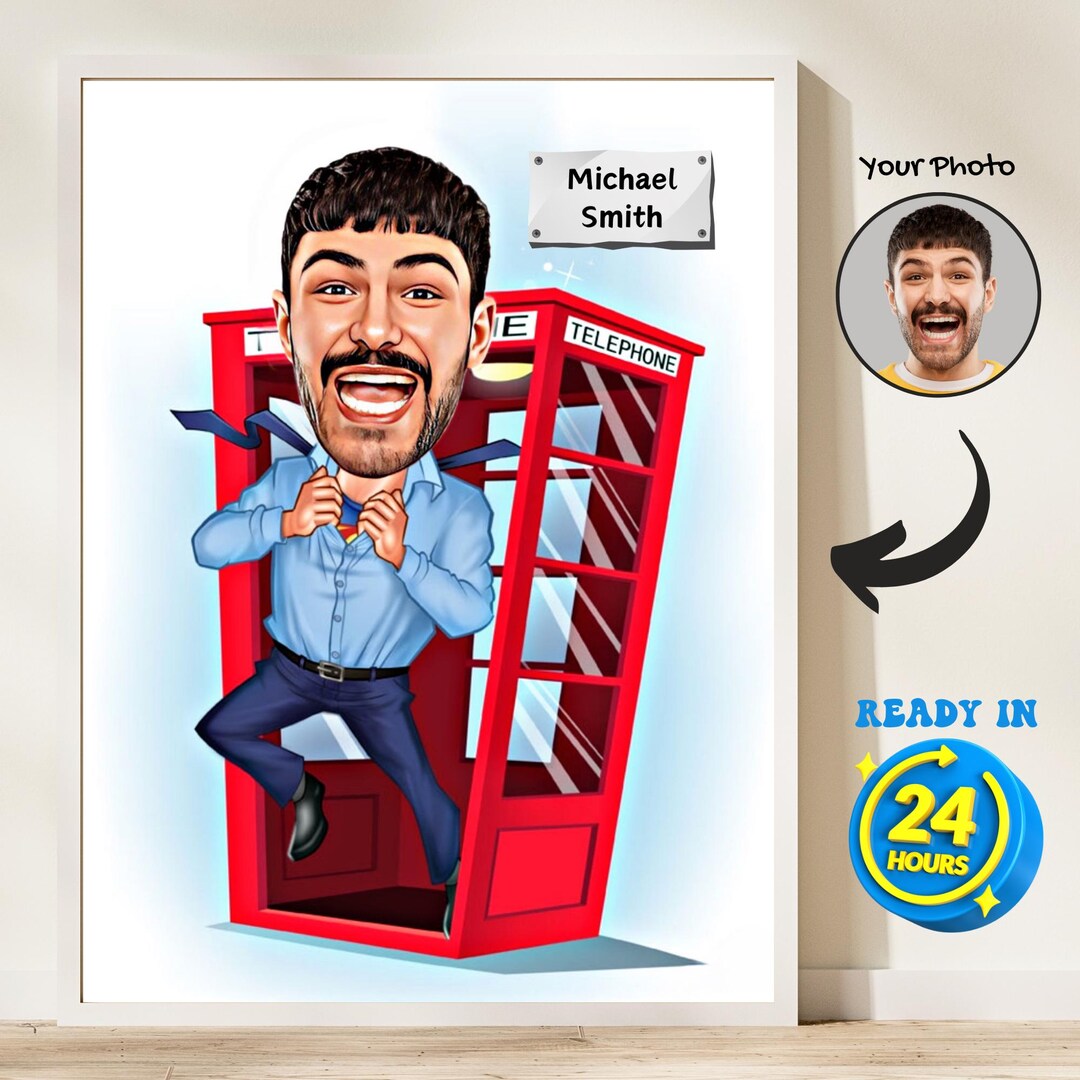 Custom Super Boss Cartoon Portrait, Male Superhero Caricature, Gift for ...