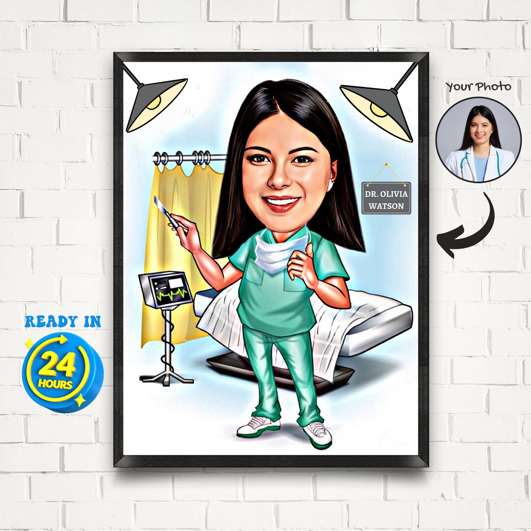 Custom Woman Surgeon Cartoon Portrait, Female Doctor Portrait ...