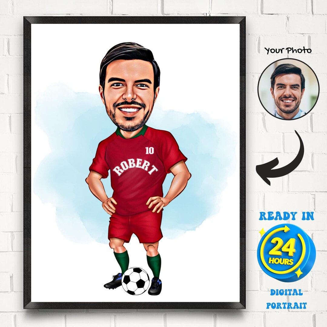 Custom Male Football Player Caricature Draw From Photo, Soccer Player ...