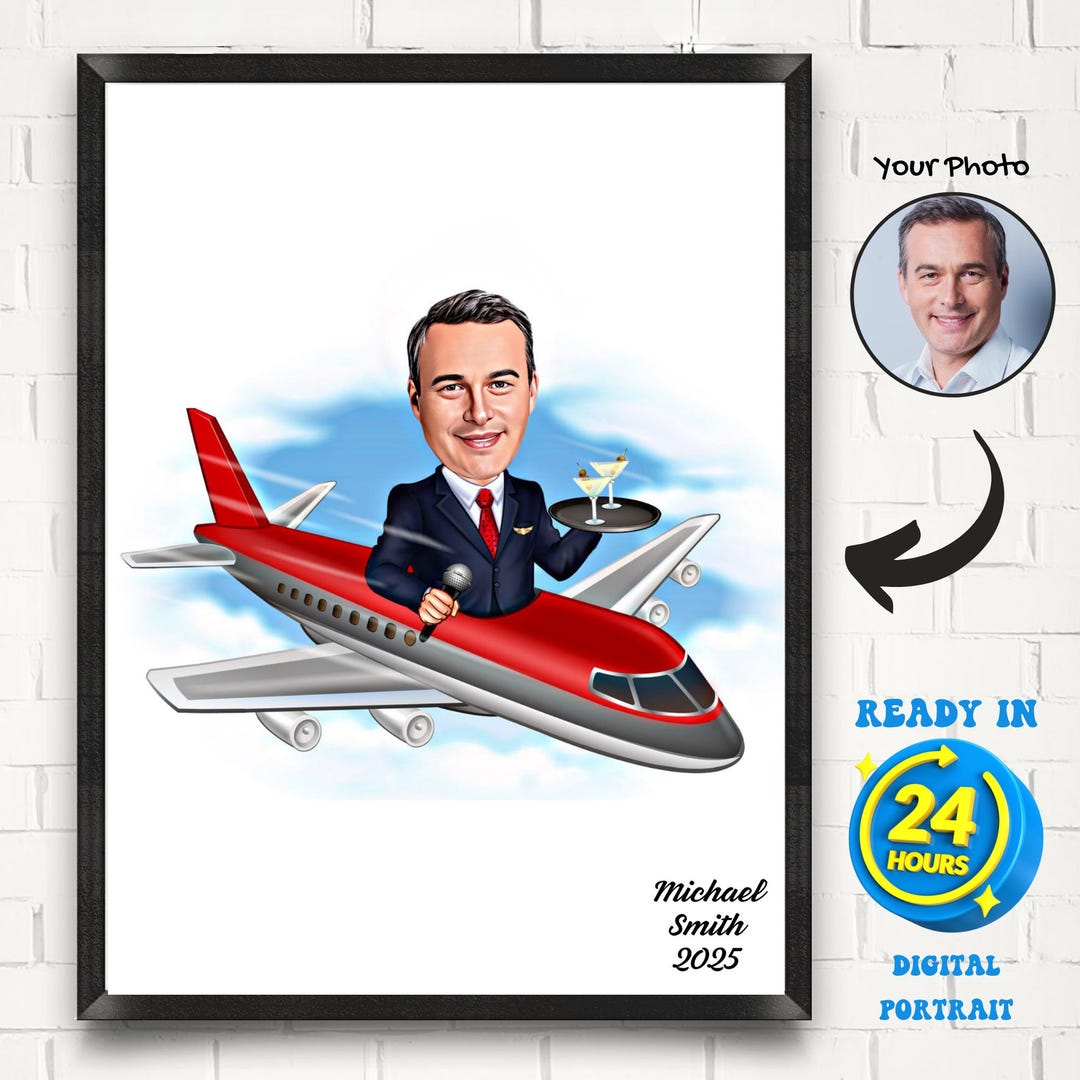 Custom Male Flight Attendant Caricature Portrait (digital Download) - Etsy