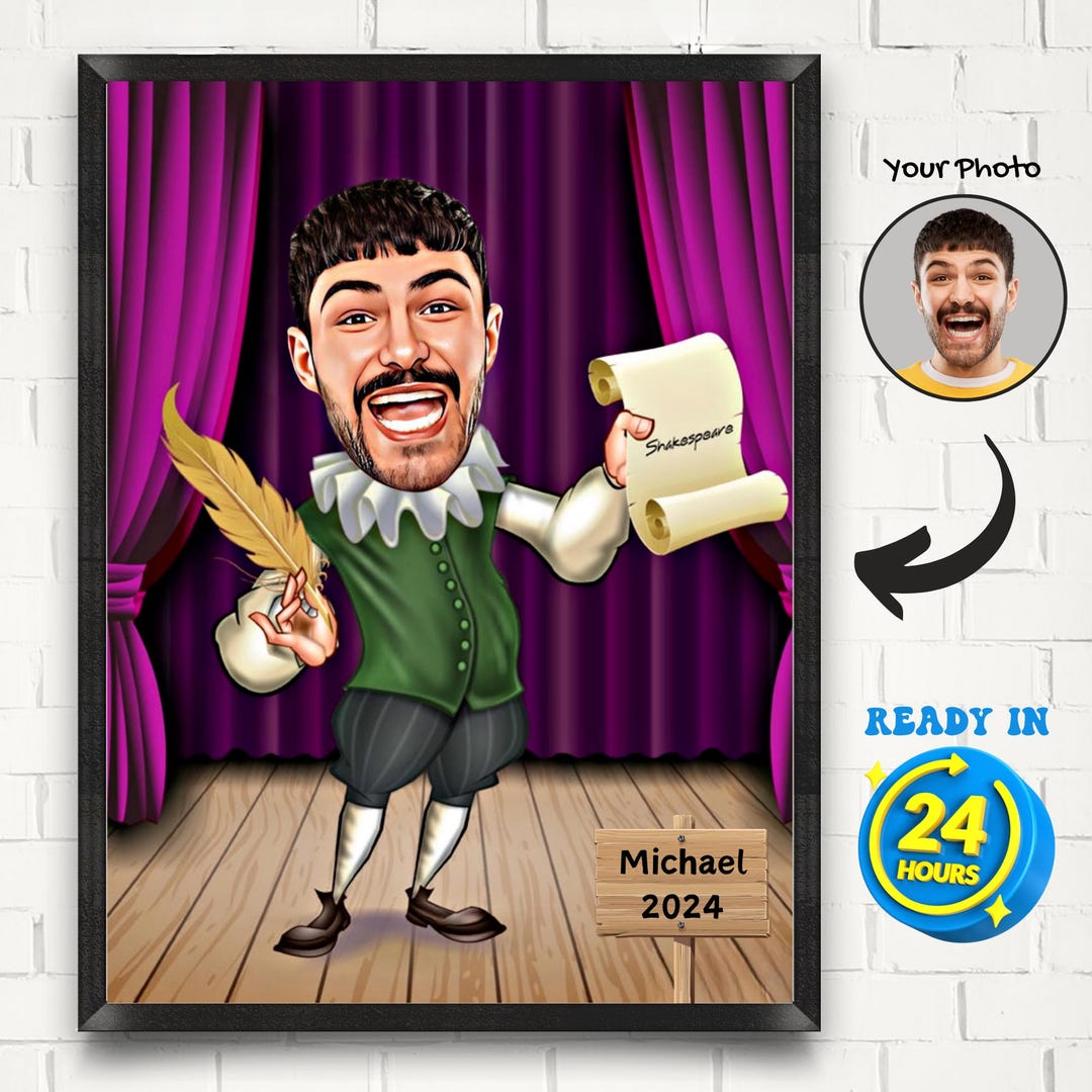 Custom Theater Actor Cartoon Portrait, Personalized Drama Teacher Gift ...